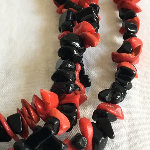 Jewelry | Handmade Stone Chip Necklace Black And Red | Poshmark